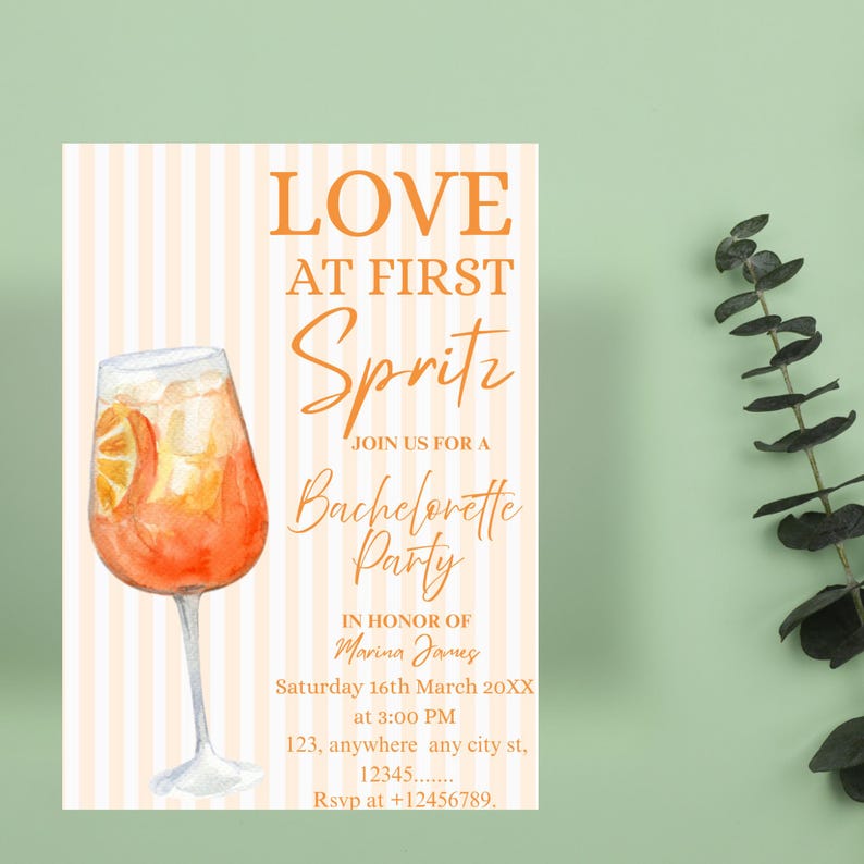 Aperol Spritz Bridal Shower Invitation Template – Love at First Spritz ...