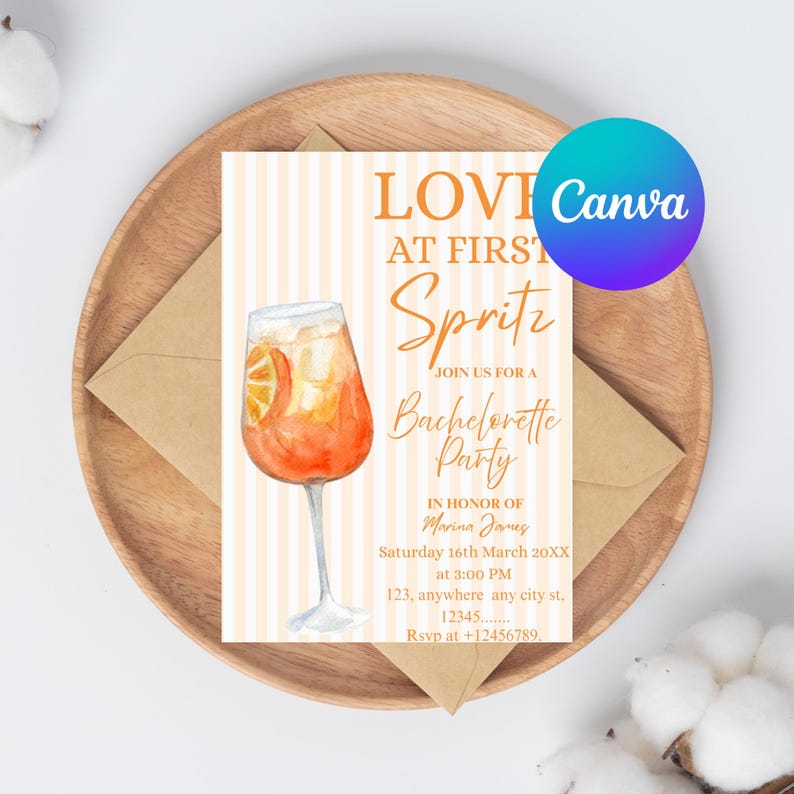 Aperol Spritz Bridal Shower Invitation Template – Love at First Spritz ...