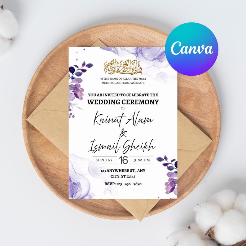 White & Gold Nikkah Invitation Template: Minimalist Islamic Wedding ...