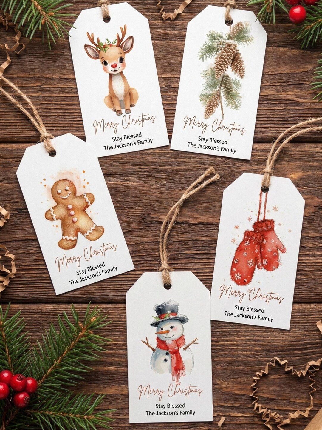 Editable Christmas Gift Tags | Set of 5 Printable Labels Canva Template ...