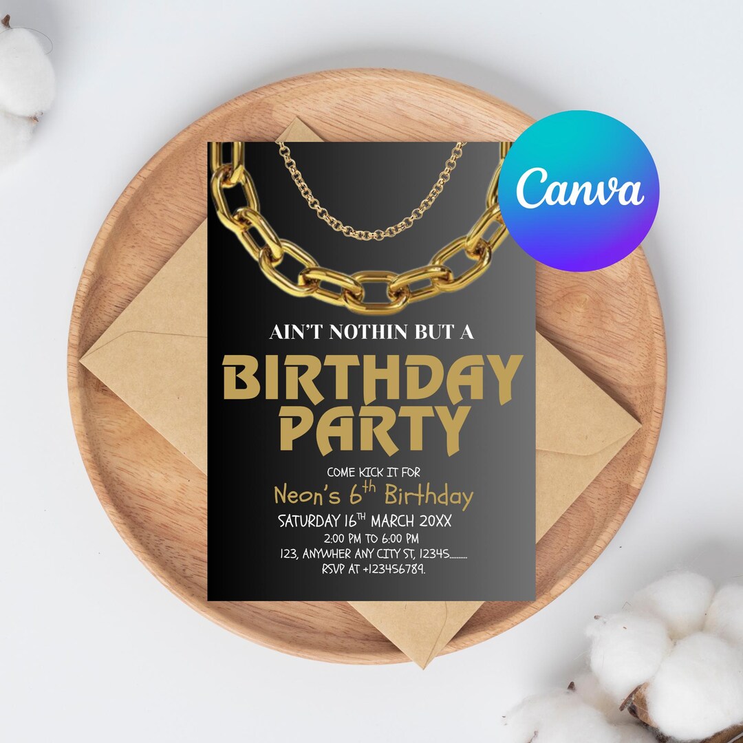 90s Hip Hop Birthday Invitation: Gangsta Party, Gold Chain (canva ...