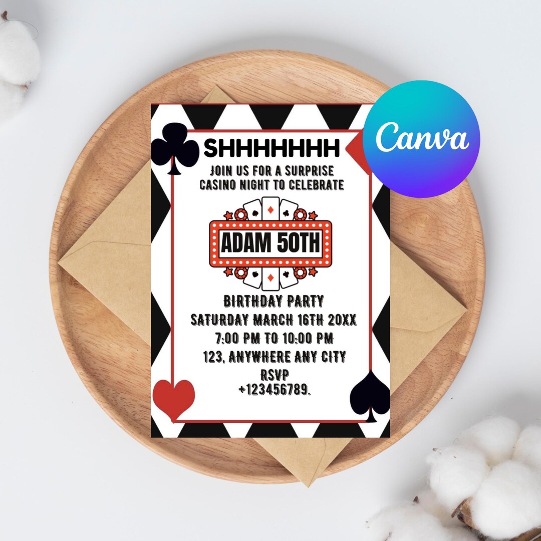 Casino Birthday Invitation - Poker & Playing Card Invite for Casino ...