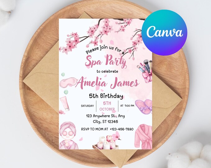 Spa Party Invitation Template: Personalized Digital Download - Etsy Canada