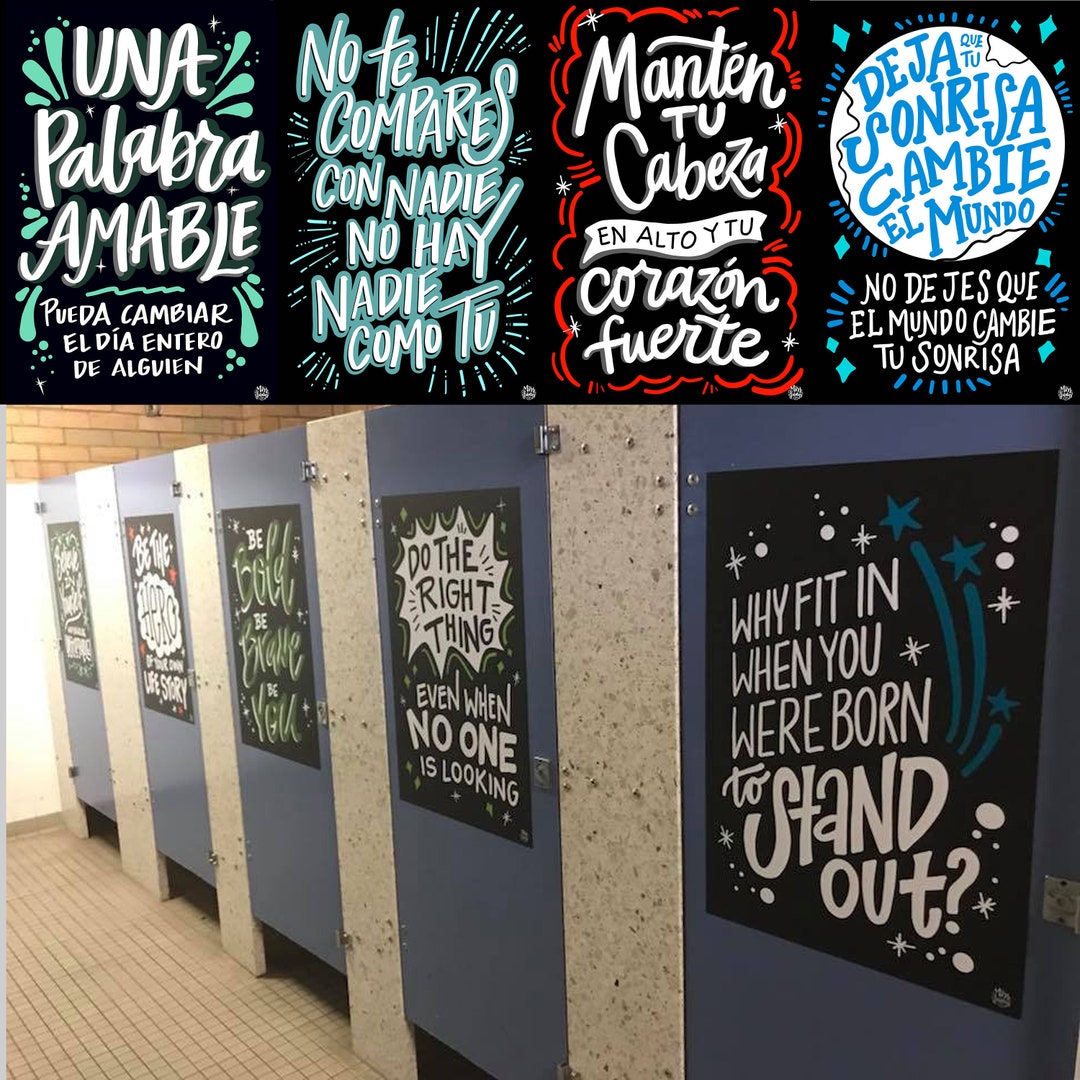 4 Spanish Bathroom Stall Vinyl Decals | Installing Inspiration Latino ...