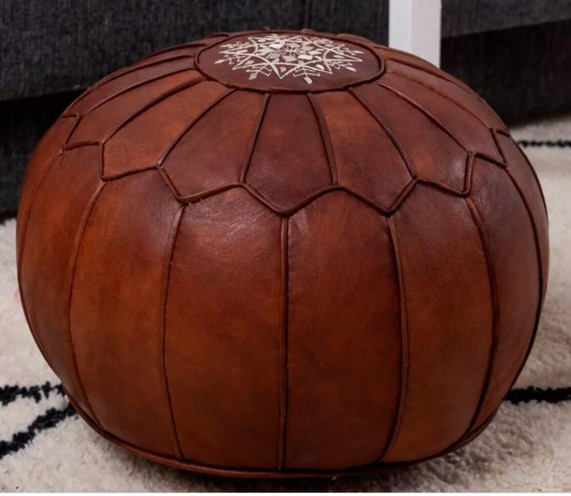 Marrakesh Ottoman Genuine Leather Round Pouf Unstuffed Moroccan ...