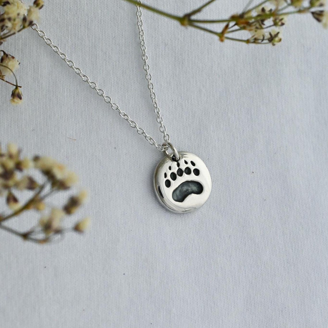 Silver Bear Paw Print Necklace - Animal Lover Gift - Etsy