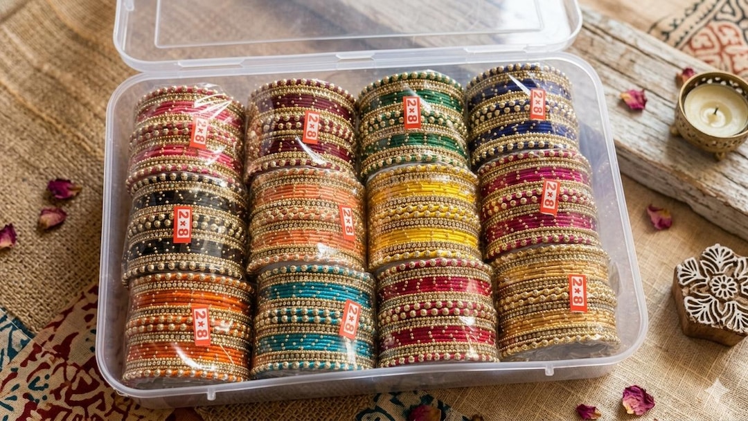 Silk Thread Bangle Set With Gold Beading, Indian Ethnic Bridal Chura ...