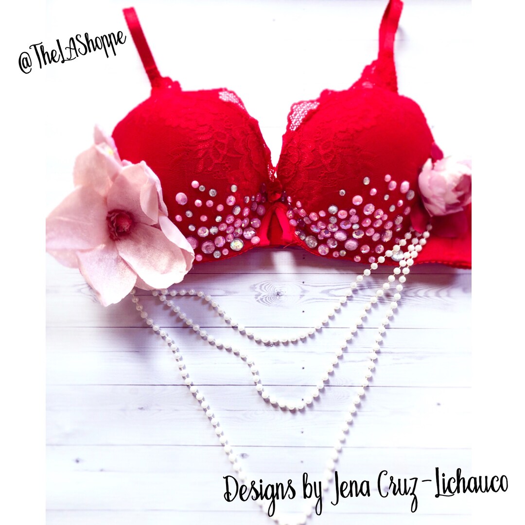 Size 38B Only Hawaiian Flower Rhinestone Pearl Red Bra - Etsy UK