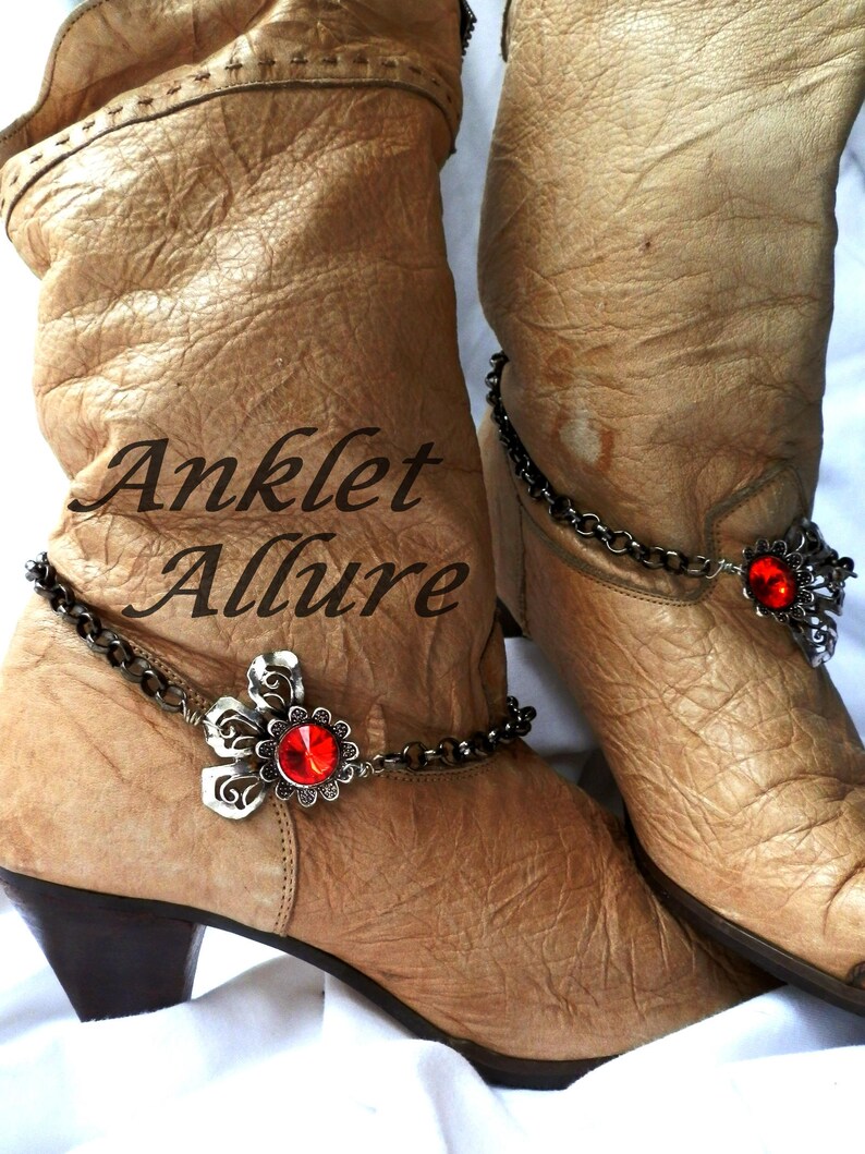 FLORAL Boot Chains FLOWER Boot Jewelry RED Rhinestone Boot - Etsy