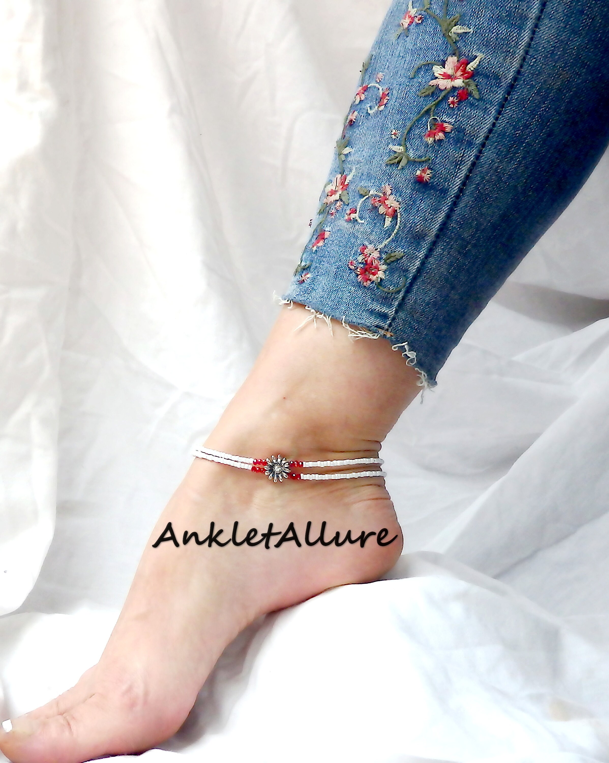 Floral Jewelry FLOWER Anklet for Woman Double Anklet Stacking | Etsy