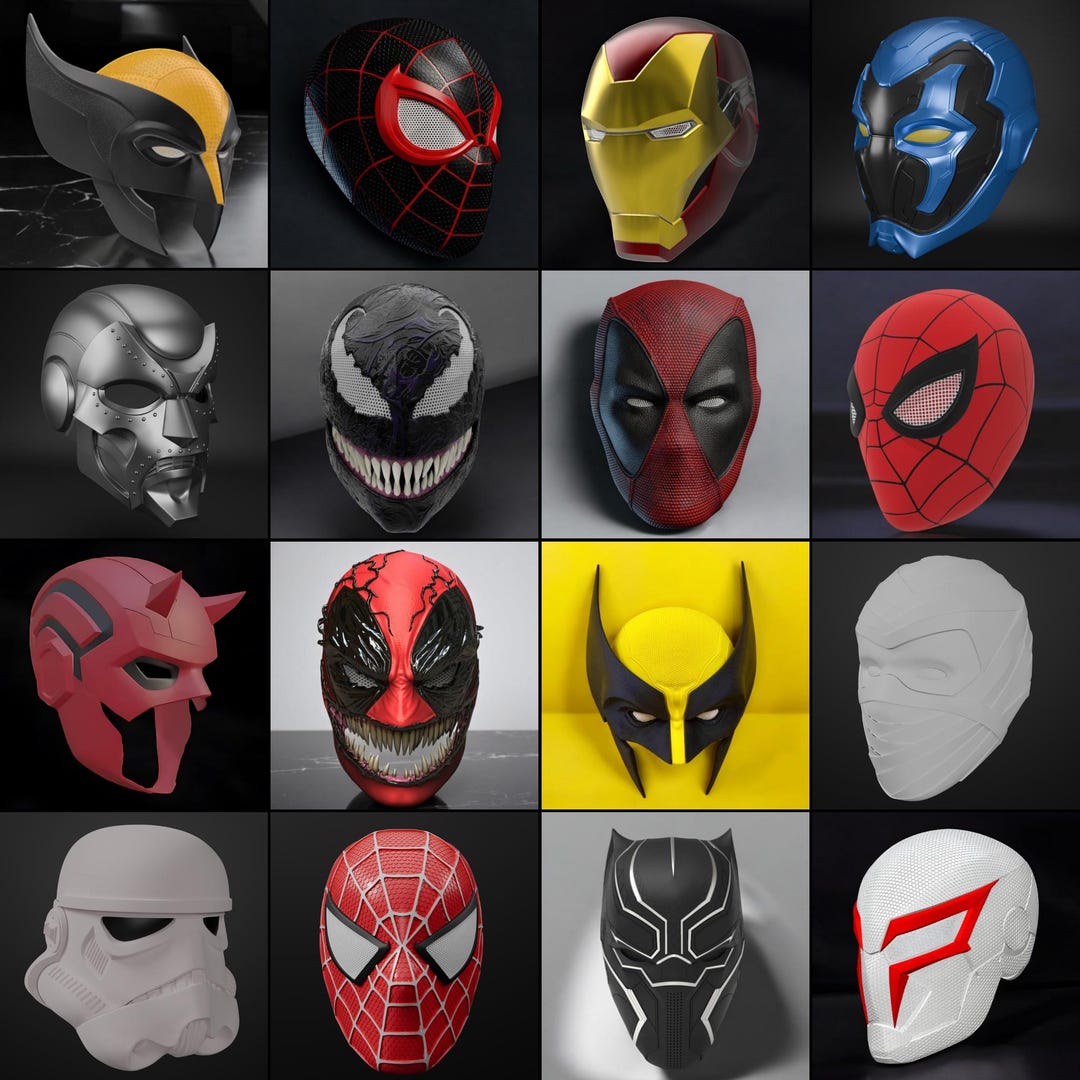 Superhero Masks STL: 3D Printable Spiderman, Deadpool, Wolverine, Iron ...