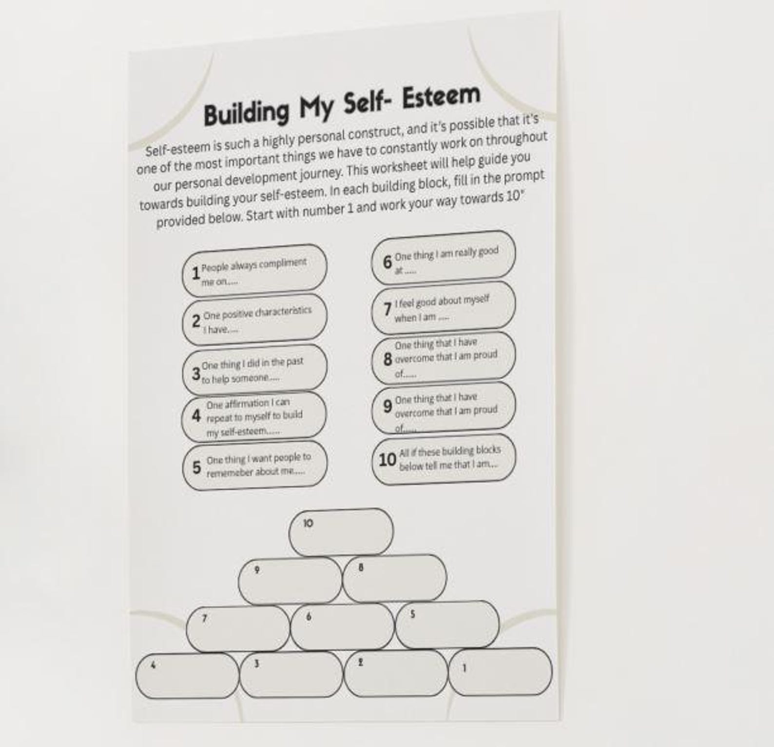 Self-esteem Building Worksheet: Fillable PDF Therapy Tool | Personal ...
