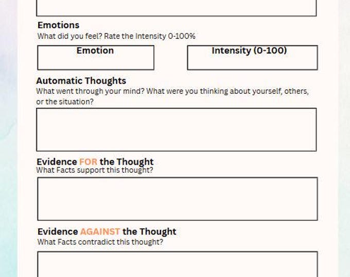 Thought Record Worksheet: Fillable PDF CBT Tool | Cognitive Distortions ...