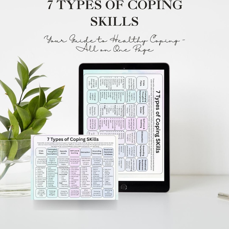 7 Types of Coping Skills Chart: Anxiety Relief Guide, Therapy Tool ...