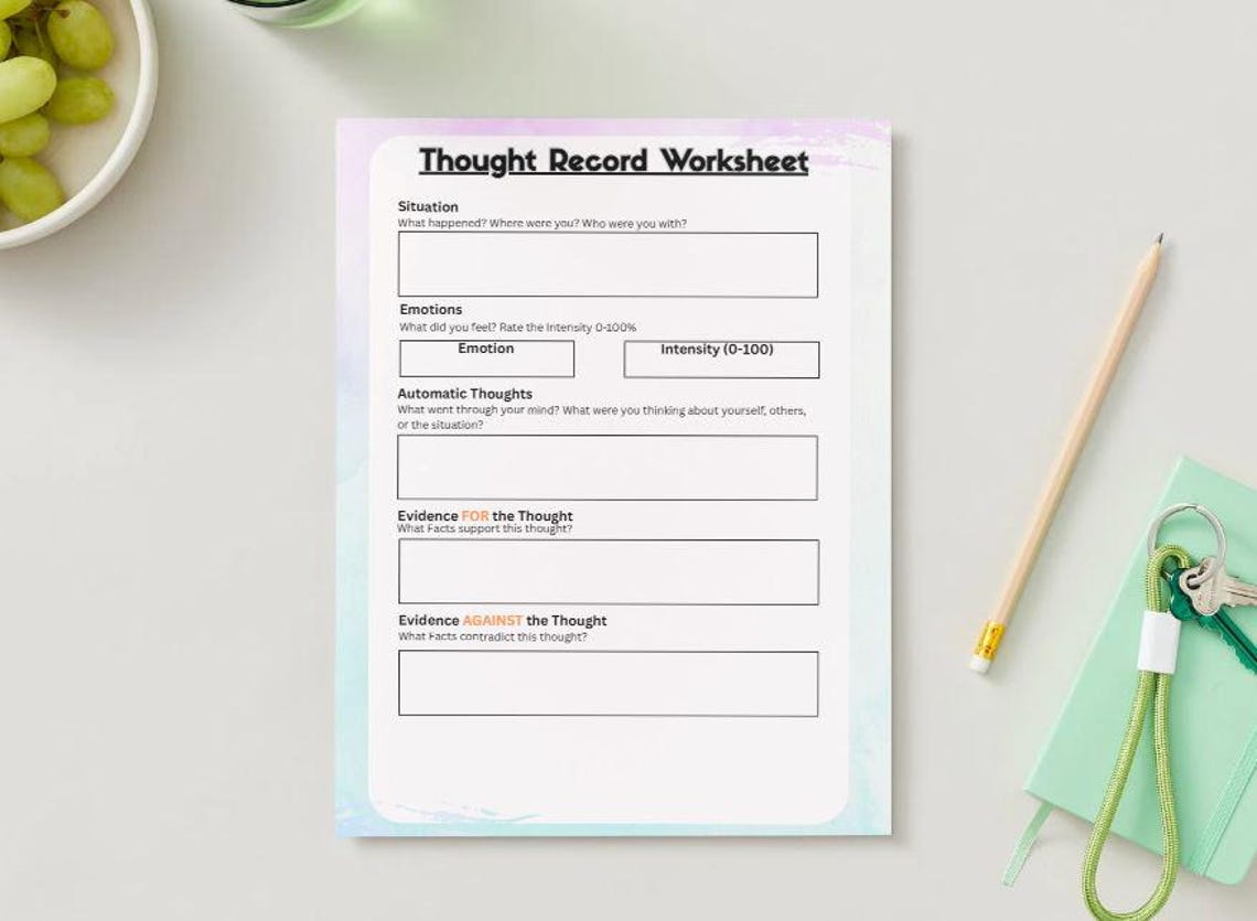 Thought Record Worksheet: Fillable PDF CBT Tool | Cognitive Distortions ...
