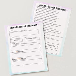 Thought Record Worksheet: Fillable PDF CBT Tool | Cognitive Distortions ...