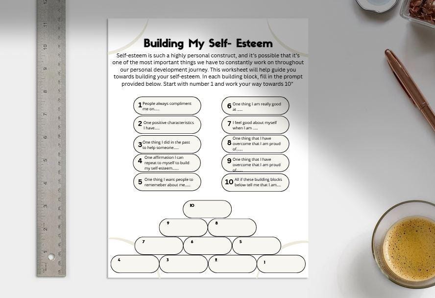 Self-esteem Building Worksheet: Fillable PDF Therapy Tool | Personal ...