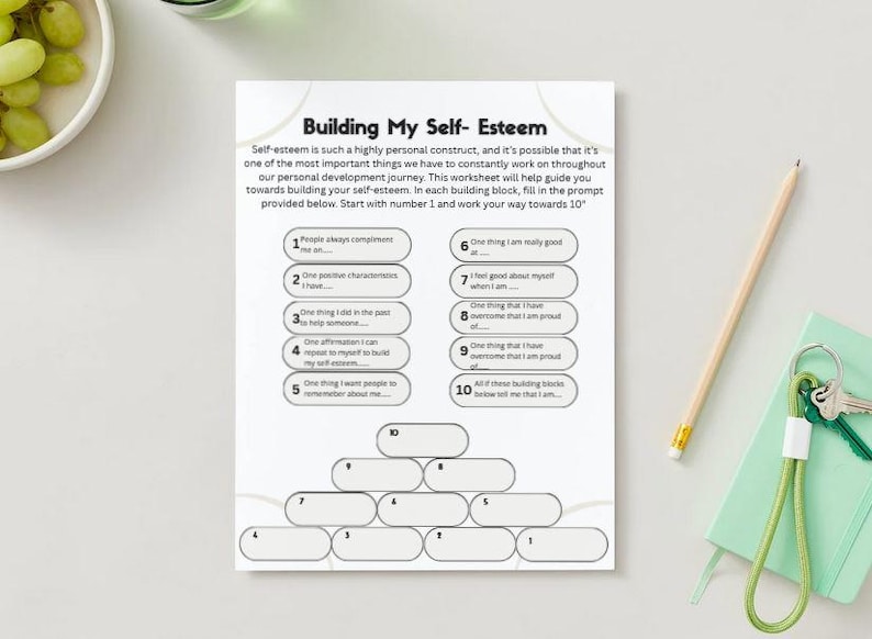 Self-esteem Building Worksheet: Fillable PDF Therapy Tool | Personal ...