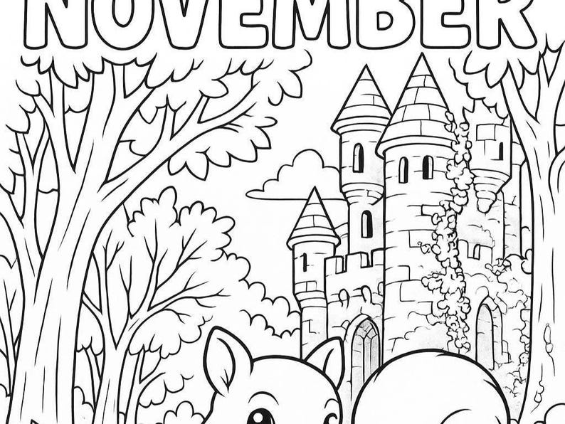 Printable Squirrel & Castle Coloring Pages | Monthly Woodland Fantasy ...