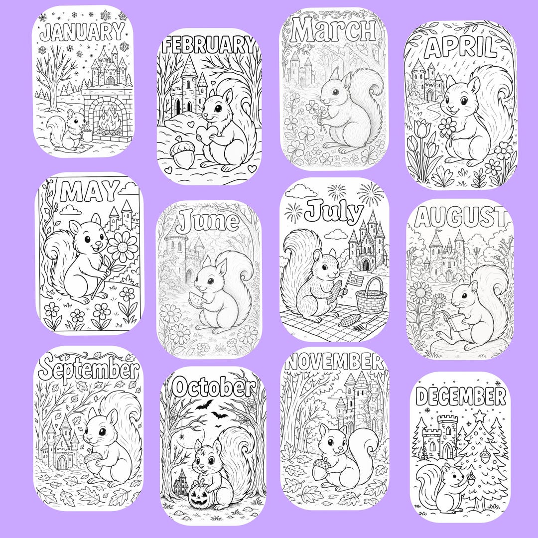 Printable Squirrel & Castle Coloring Pages | Monthly Woodland Fantasy ...