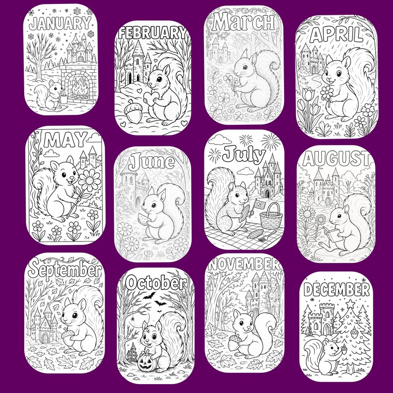 Printable Squirrel & Castle Coloring Pages | Monthly Woodland Fantasy ...