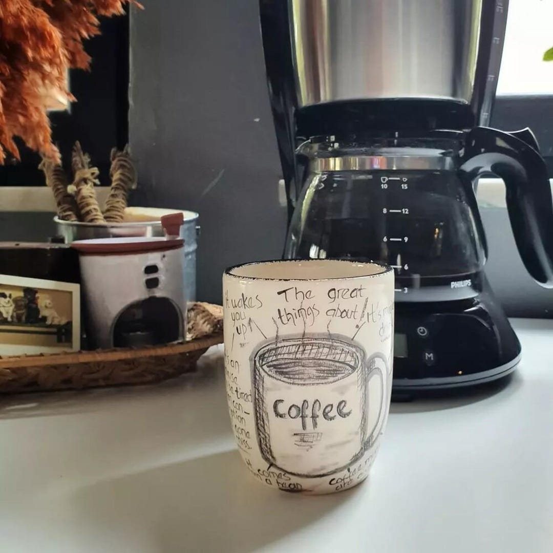 Coffeeholic Hand-painted Mug – 300ml Handmade Ceramic Coffee Cup ...