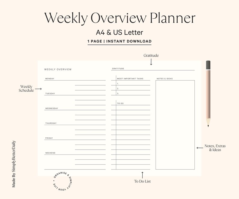 Weekly Overview Planner, Printable Weekly Layout, To-do List ...