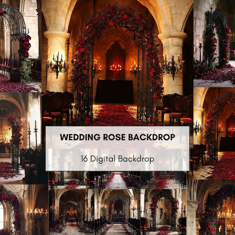Wedding Rose Backdrops: 16 Elegant PNG Floral Overlays (digital ...