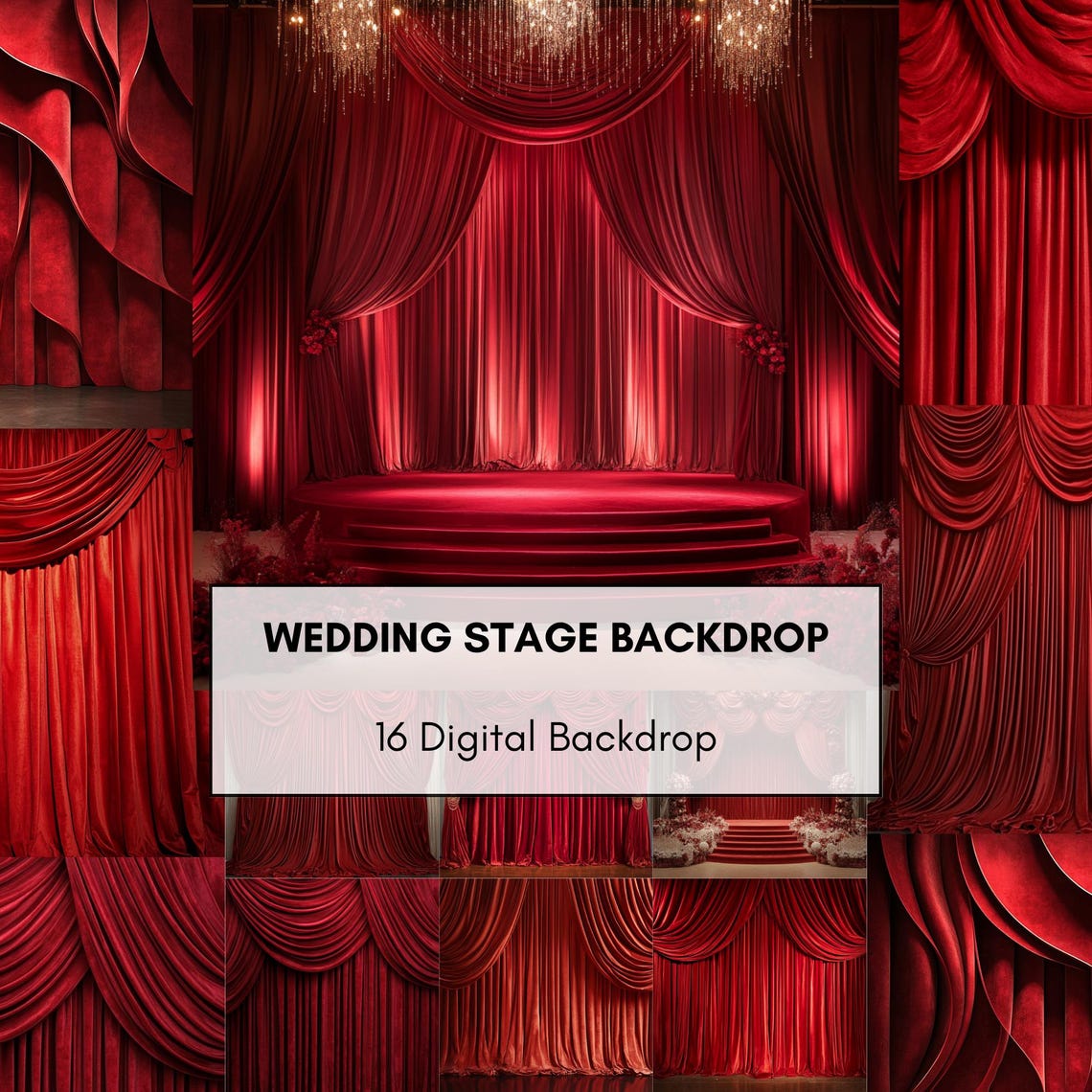 Wedding Stage Backdrop | 16 PNG Digital Backgrounds | Elegant Ceremony ...