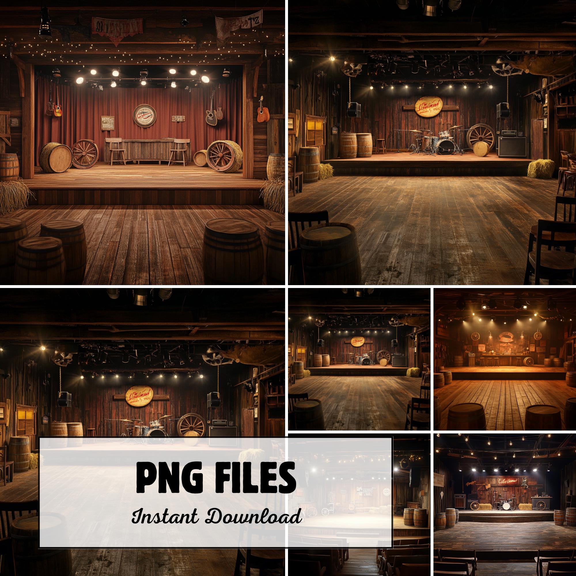 Rustic Country Stage Backdrop: 16 PNG Music Backgrounds (digital ...