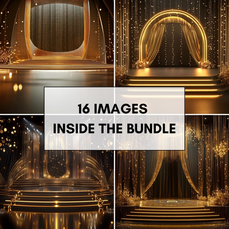 Gold Stage Wedding Anniversary Backdrop: Glam PNG Digital Backgrounds ...