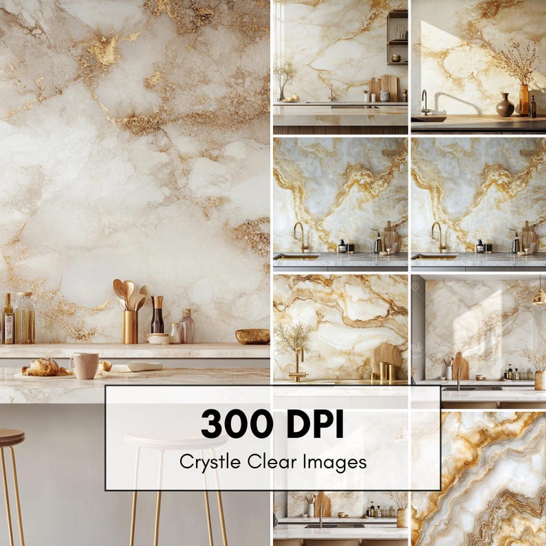 Marble Kitchen Backdrops: Modern Food Photography PNG Overlays (digital ...