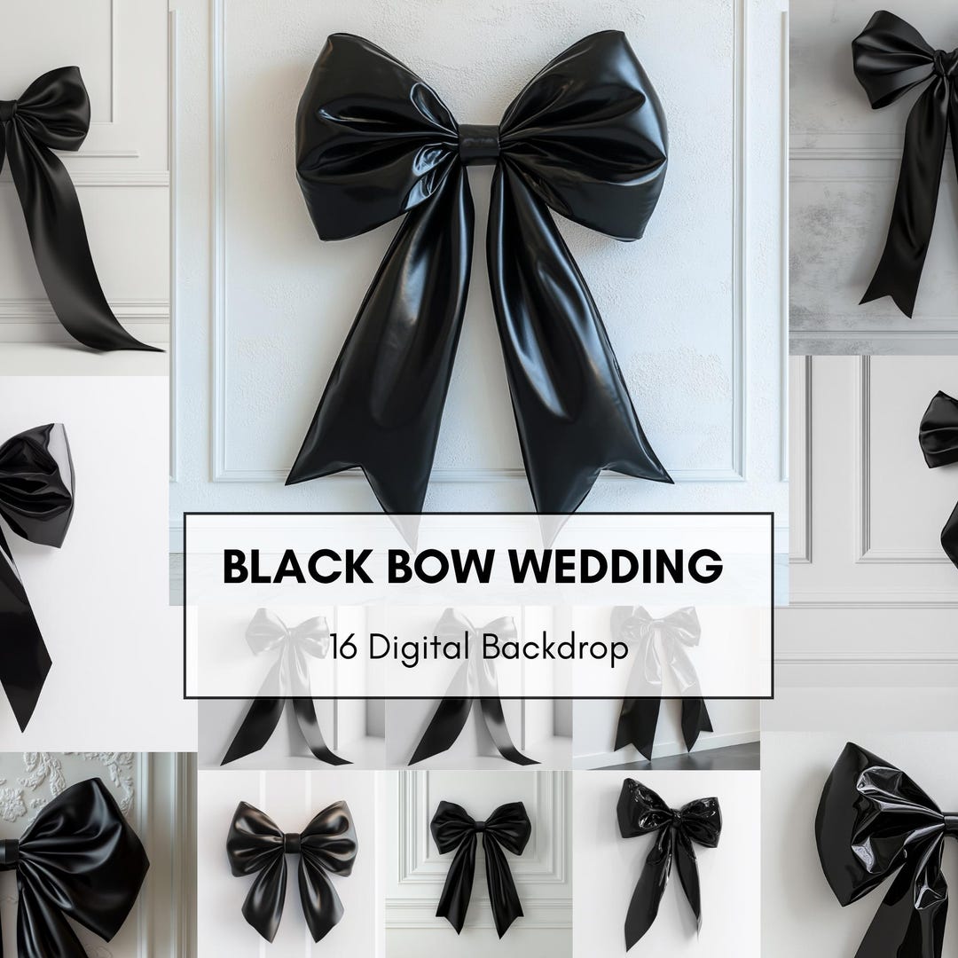 Black Bow Wedding Backdrop | 16 PNG Digital Backgrounds | Elegant ...