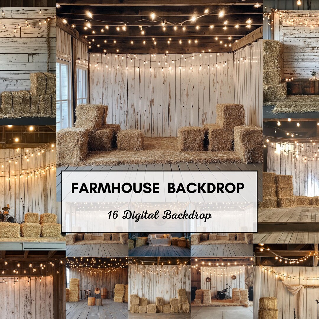 Farmhouse Photography Backdrops: Rustic Barn, Floral Scenes (16 PNG ...