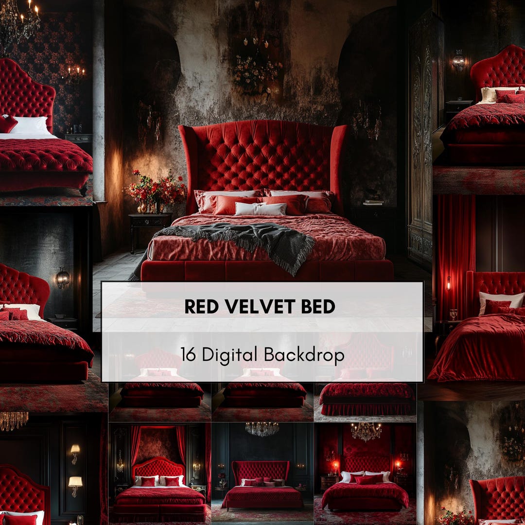 Red Velvet Bed Backdrop | 16 PNG Digital Backgrounds | Luxurious ...