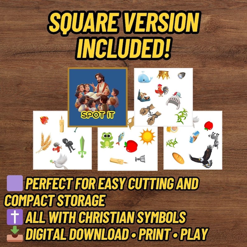 Christian Matching Game: Bible Spot It! Printable (57 Cards, Round ...