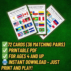 Flags of the Americas Memory Game | Printable Geography Cards (PDF) - Etsy