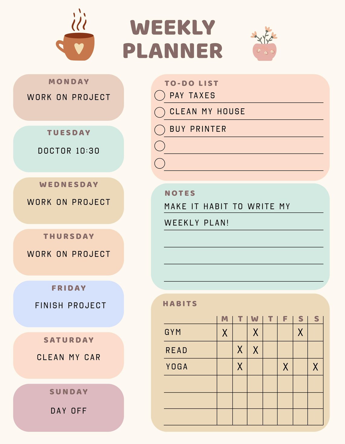 Printable Weekly Planner – Minimal To-do List - Etsy