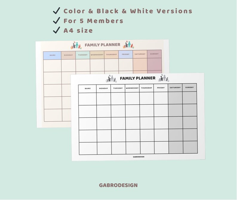 Pastel Family Planner – A4 Weekly Schedule (PDF Download) - Etsy