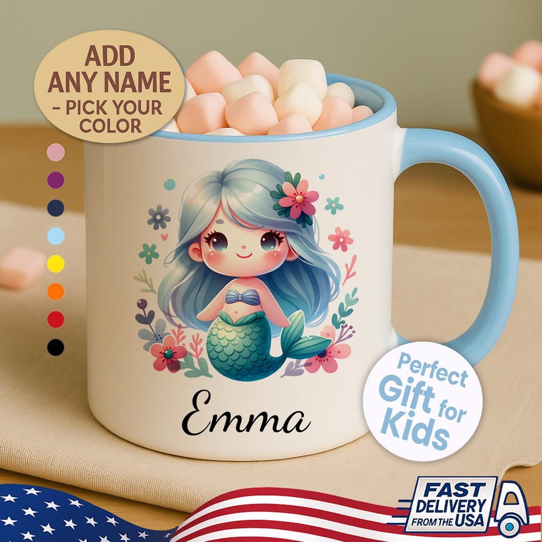 Personalized Mermaid Mug With Name – Ocean Kids Cup for Hot Chocolate ...