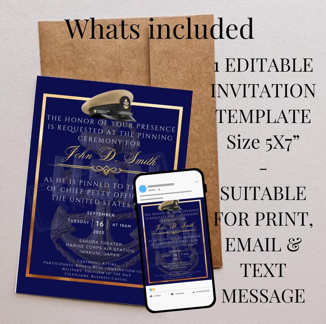 Editable Navy Chief Pinning Ceremony Invitation | Digital Download ...