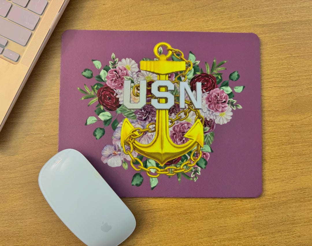 Navy Chief Mouse Pad: Dusty Mauve Floral USN Anchor, CPO Gift - Etsy