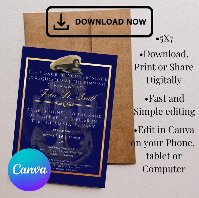 Editable Navy Chief Pinning Ceremony Invitation | Digital Download ...