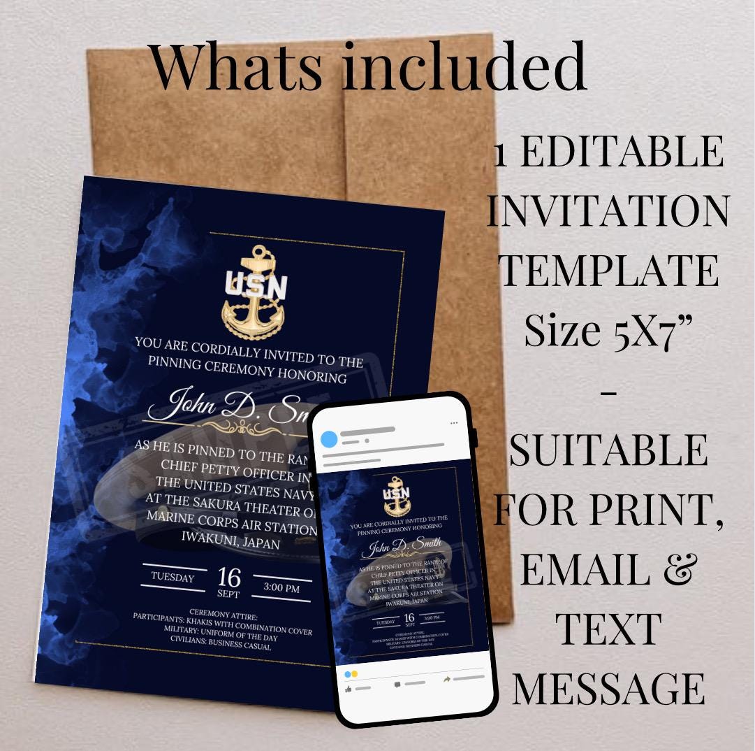 Navy Chief Pinning Ceremony Invitation: USN CPO Printable Invite ...