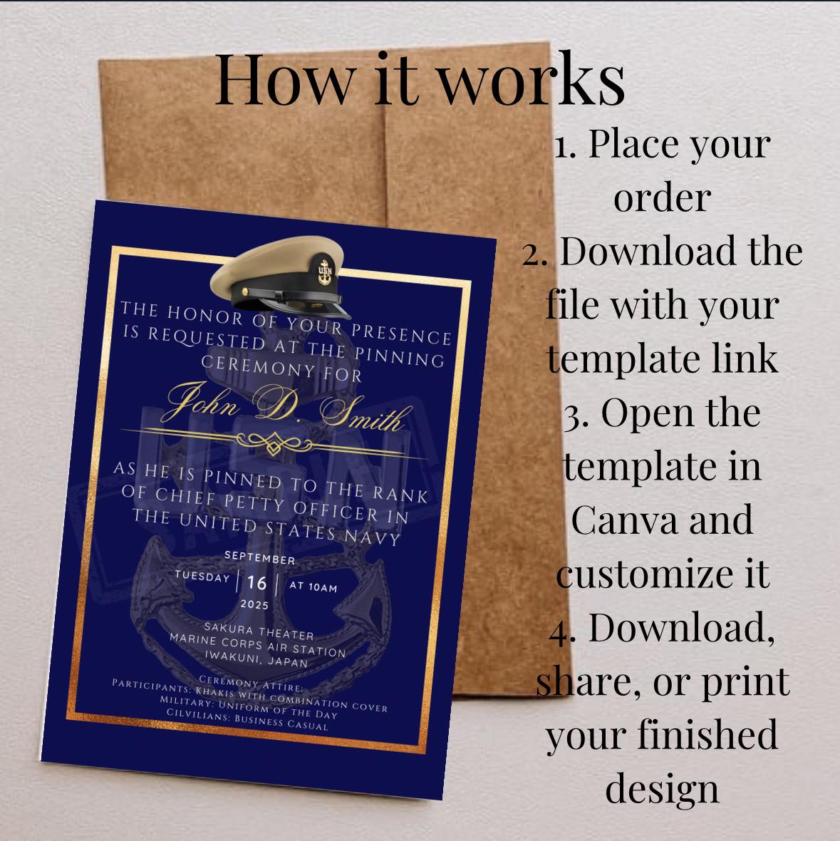 Editable Navy Chief Pinning Ceremony Invitation | Digital Download ...