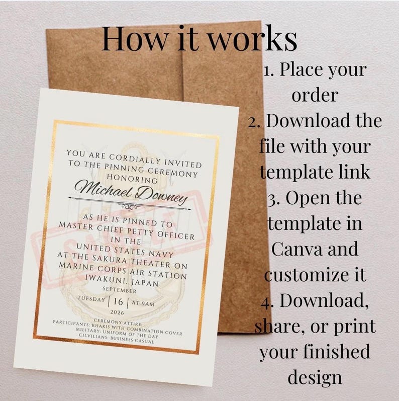 Master Chief Pinning Ceremony Invitation Template, Navy MCPO Promotion ...