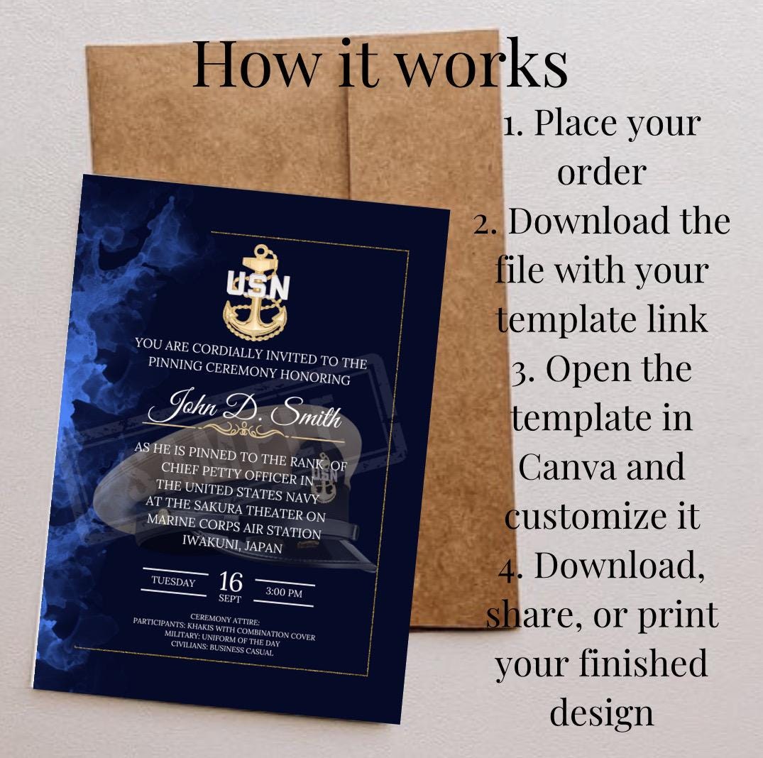 Navy Chief Pinning Ceremony Invitation: USN CPO Printable Invite ...