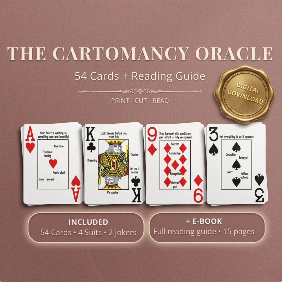 Cartomancy Oracle Card Deck | 54 Printable Playing Cards | Divination ...