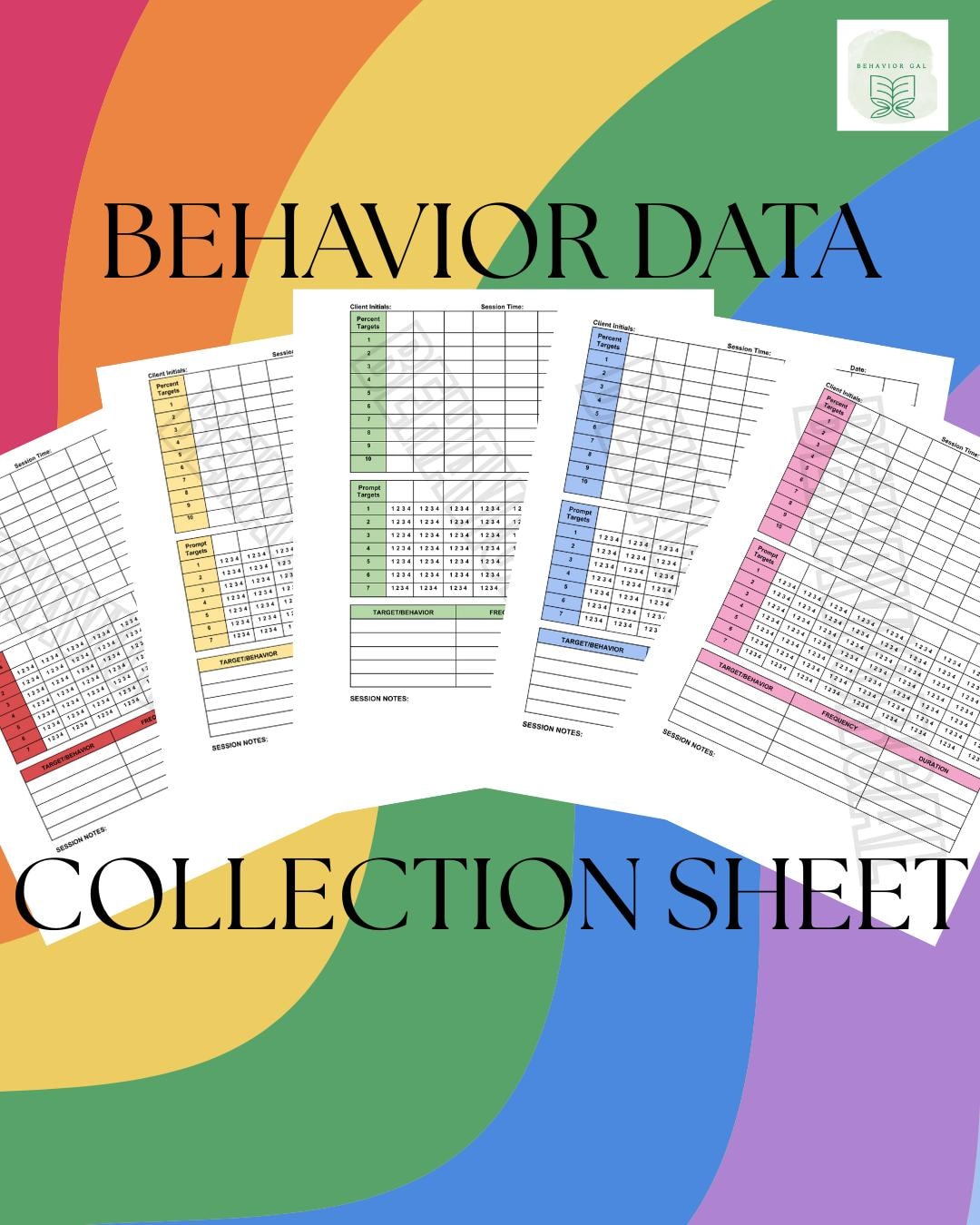 Rainbow Package, 5 Easy to Print Digital Behavior Data Collection ...