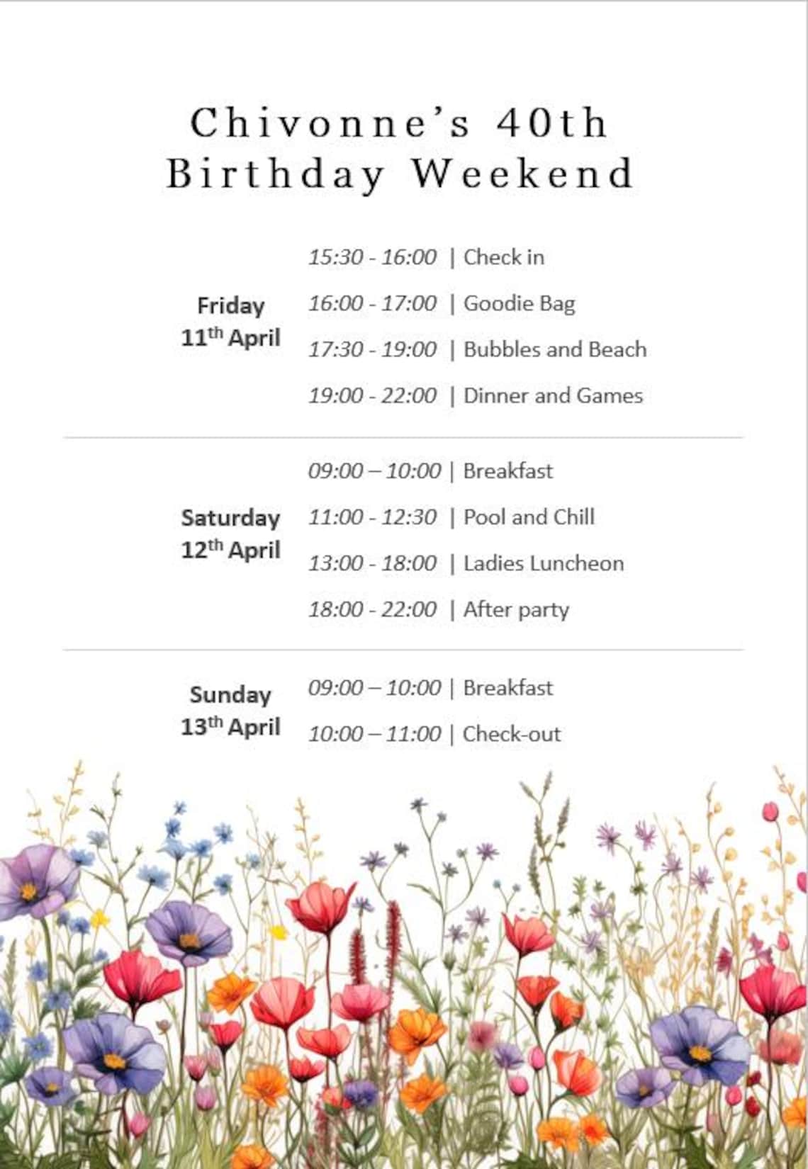 Editable Birthday Schedule - Etsy